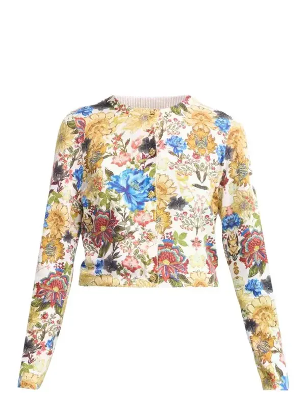 Alice + Olivia Floral-print Cotton Cardigan - Neutrals
