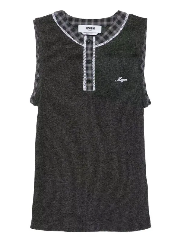MSGM Lace-trimmed Ribbed Tank Top - Grey