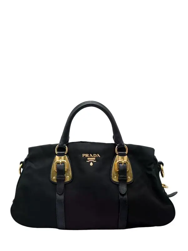 Prada 2000-2013 Soft Calf Trimmed Tessuto Satchel - Black