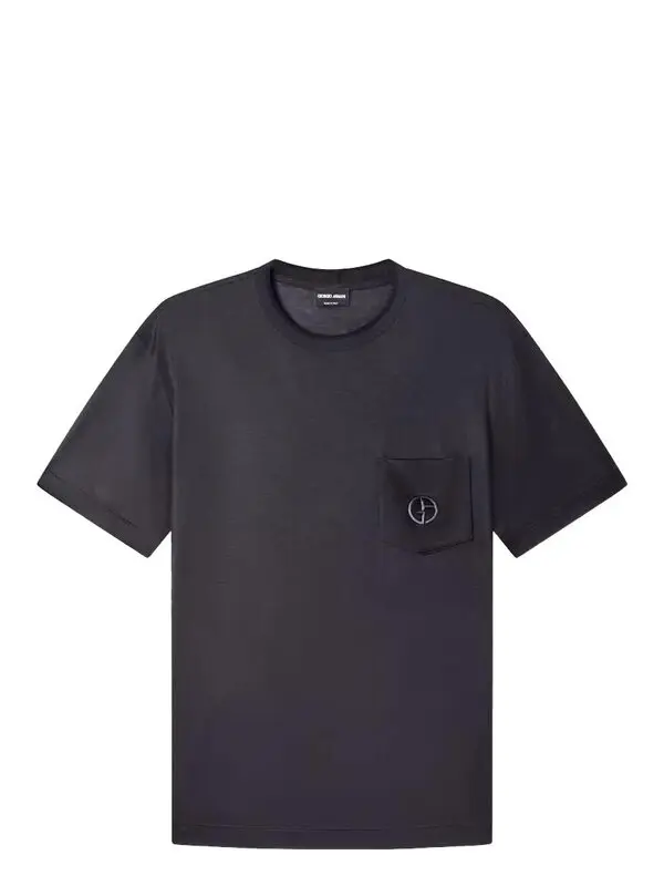Giorgio Armani Logo-embroidered Chest-pocket T-shirt - Blue