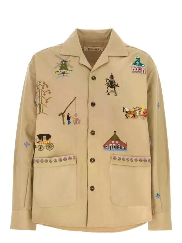 BAZISZT Tusken Embroidered Cotton Overshirt - Neutrals