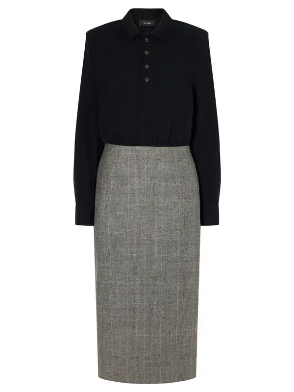 WILLY CHAVARRIA Polo Wool-blend Piqué And Prince Of Wales Checked Midi Dress - Multi