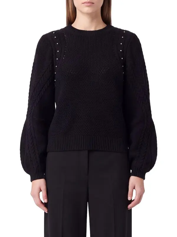 TWINSET Wool Blend Crewneck Sweater With Ribbed Hems - Black