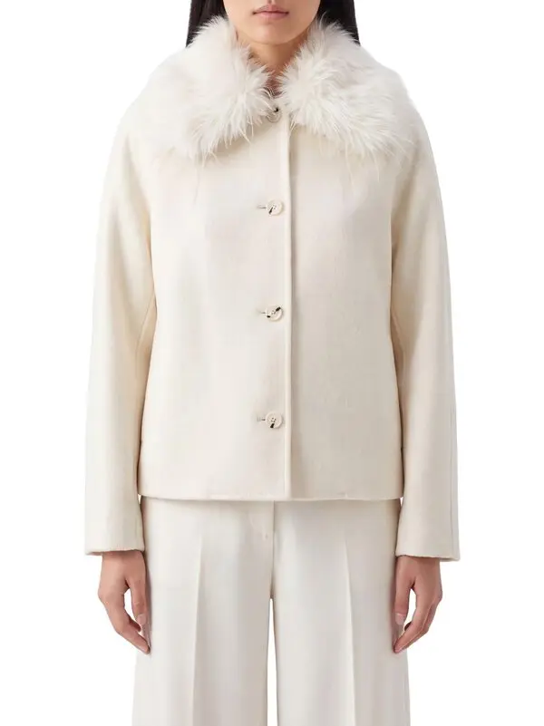 Loulou De Saison Short Wool And Cashmere Coat With Fur Collar - White