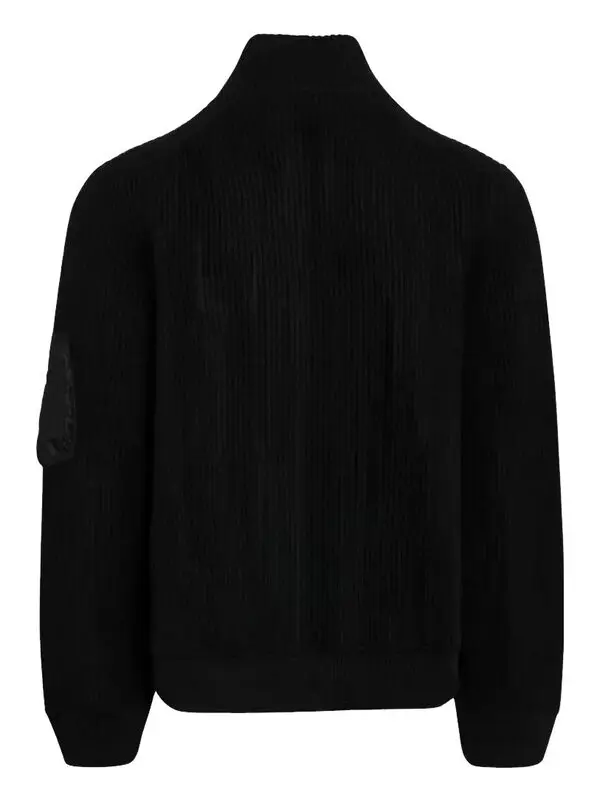 Sacai Ribbed-knit Zip-up Sweater - Black