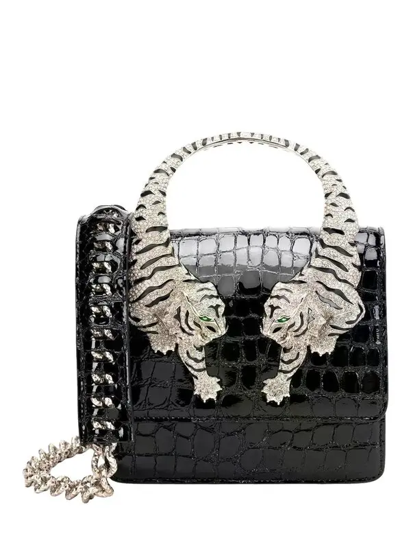 Roberto Cavalli Croc-effect Tiger-handle Clutch Bag - Black