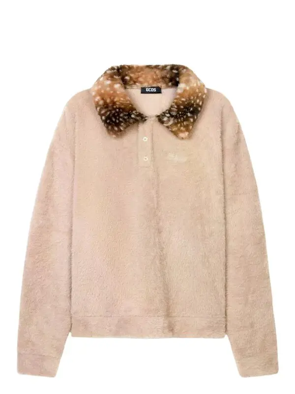 Gcds Faux-fur Long-sleeve Polo Shirt - Neutrals
