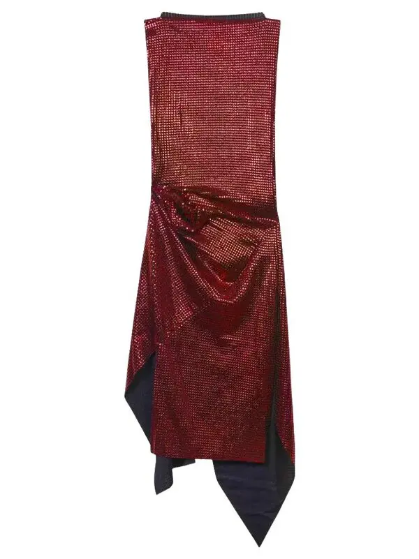Gcds Sparkling Asymmetrical Draped Midi Dress - Red