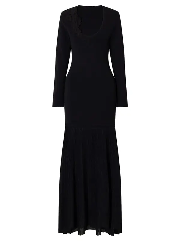 SIR. Aylu Lace-appliqué Contrast-panel Stretch-knit Maxi Dress - Black