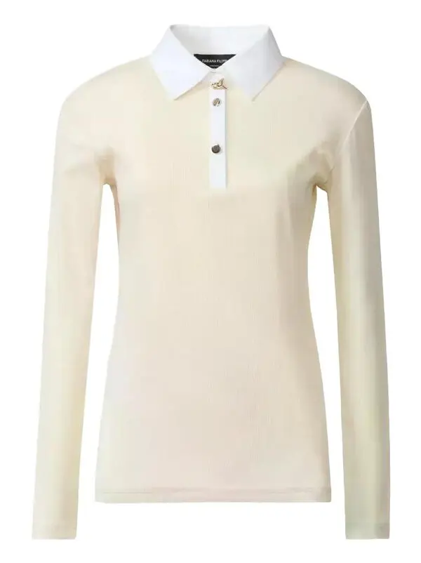 Fabiana Filippi Contrast-collar Long-sleeve Polo Shirt - Neutrals