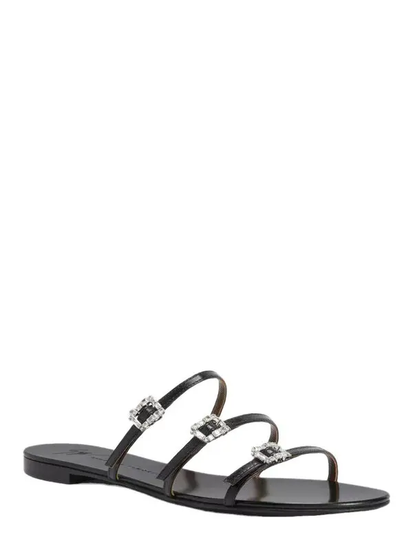 GIUSEPPE ZANOTTI Himari Flat Crystal-embellished Leather Sandals - Black