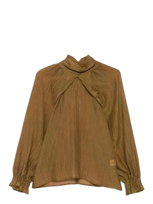 PHILIA LOFT Crinkled High-neck Blouse - Green