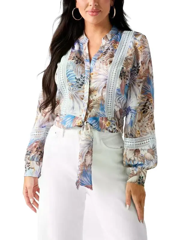 Guess Tropical-print Tie-front Top - Neutrals