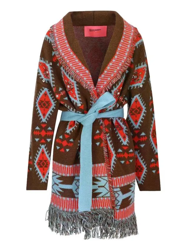 COLOUR MARKET Geometric-pattern Fringed Coat - Brown