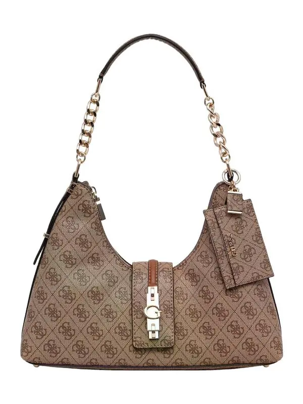 Guess Yvonne Logo-monogram Chain-link Tote Bag - Brown