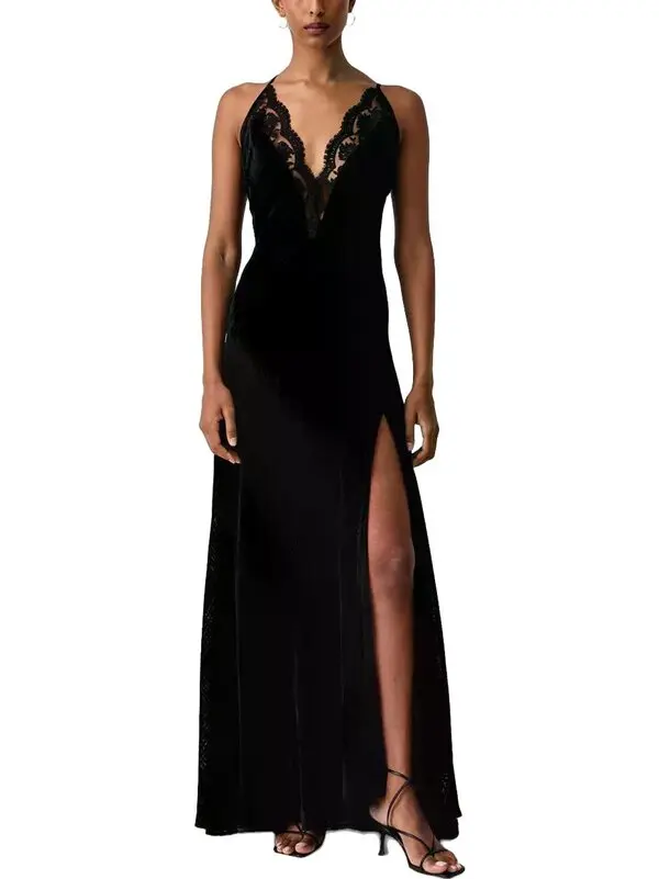 ERMANNO FIRENZE Lace-trimmed Devoré Maxi Dress - Black