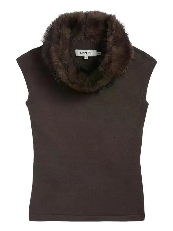 Apparis Vail Faux-fur Trim Sleeveless Top - Brown