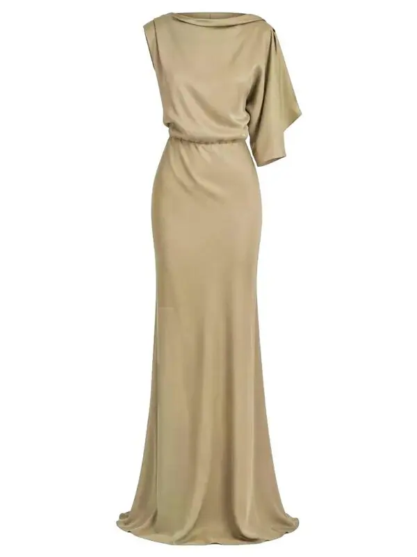 IRINA SCHROTTER Giulia Asymmetric Draped Maxi Dress - Neutrals