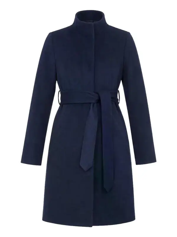 NORWEGIAN WOOL Belted Stand-collar Coat - Blue