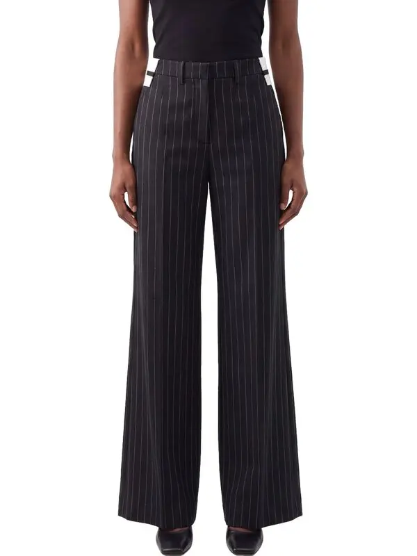 JEAN PAUL GAULTIER Pinstripe Wide-leg Wool Pants With A Mid-rise Fit - Black