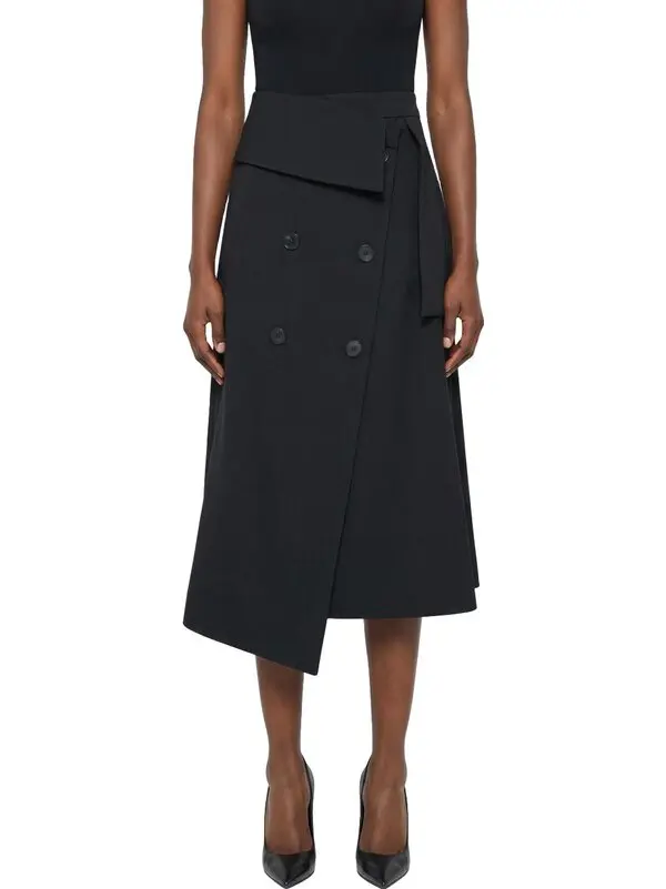 RÓHE Mid-rise Asymmetrical Midi Wrap Skirt In Virgin Wool Blend - Black
