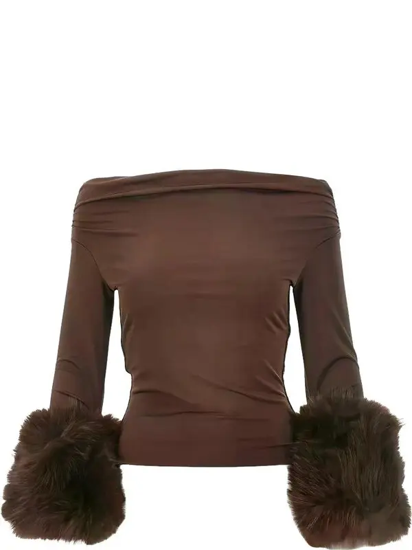 Andamane Tyla Faux-fur Cuffs Top - Brown