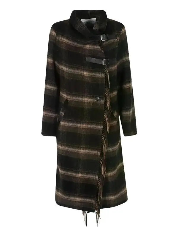MARANT ETOILE Fringed Checked Coat - Black