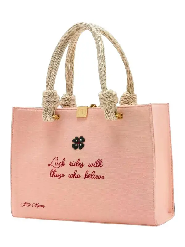 OLYMPIA LE-TAN X Mlle Mouns Small Good Luck Knotted-handle Tote Bag - Pink