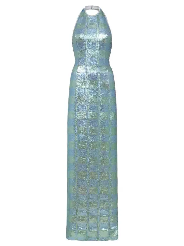 MARKARIAN Nerine Gingham Sequin Maxi Gown - Blue