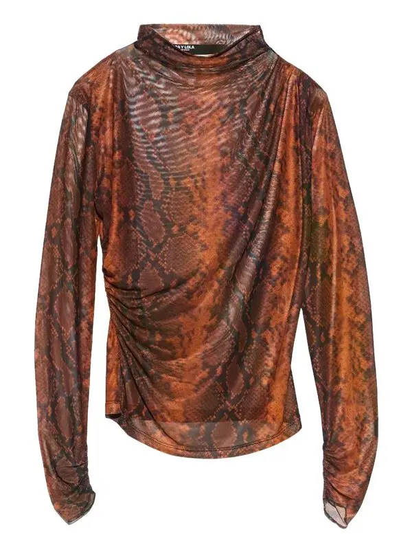 Bimba Y Lola Caramel Snake Romantic Ruched Tulle T-shirt - Brown