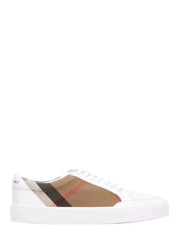 Burberry Check Detail Leather Sneakers - White