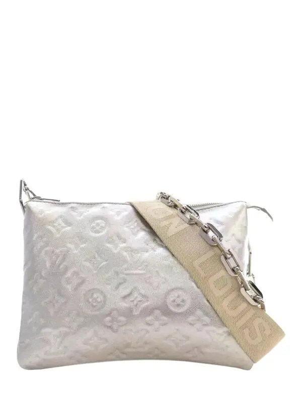 LOUIS VUITTON 2021 Monogram Embossed Puffy Lambskin Coussin Pm Satchel - Silver