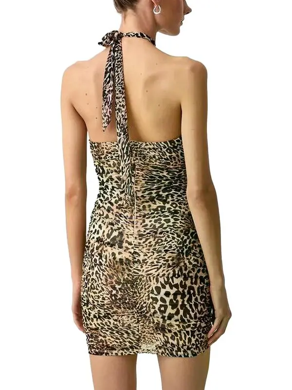 Guess Zaya Leopard-print Ruched Mini Dress - Brown