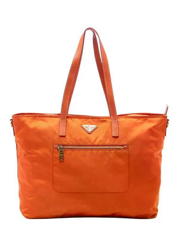 Prada 2013-2026 Saffiano Trimmed Tessuto Satchel - Orange