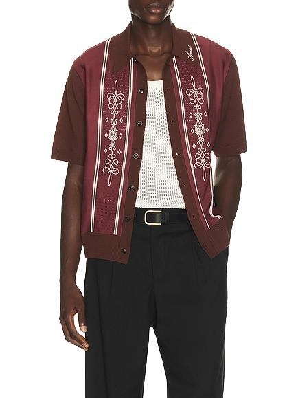 Amiri Ma Paneled Knit Shirt - Brick
