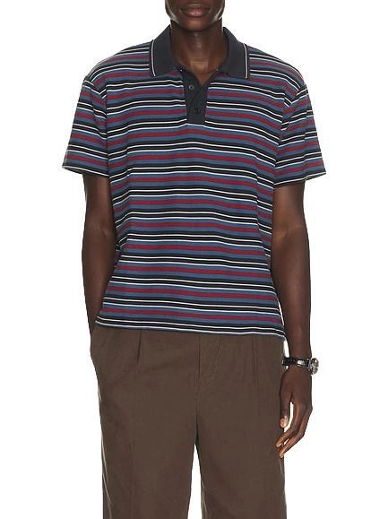 Rag & Bone Stripe Pique Polo - Navy Multi