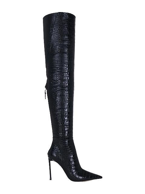 TOM FORD Shiny Stamped Croc Thigh High Boot - Black