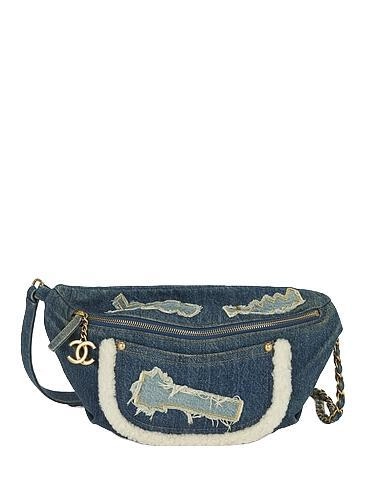 Chanel Denim & Shearling Egyptian Hieroglyph Belt Bag - Blue