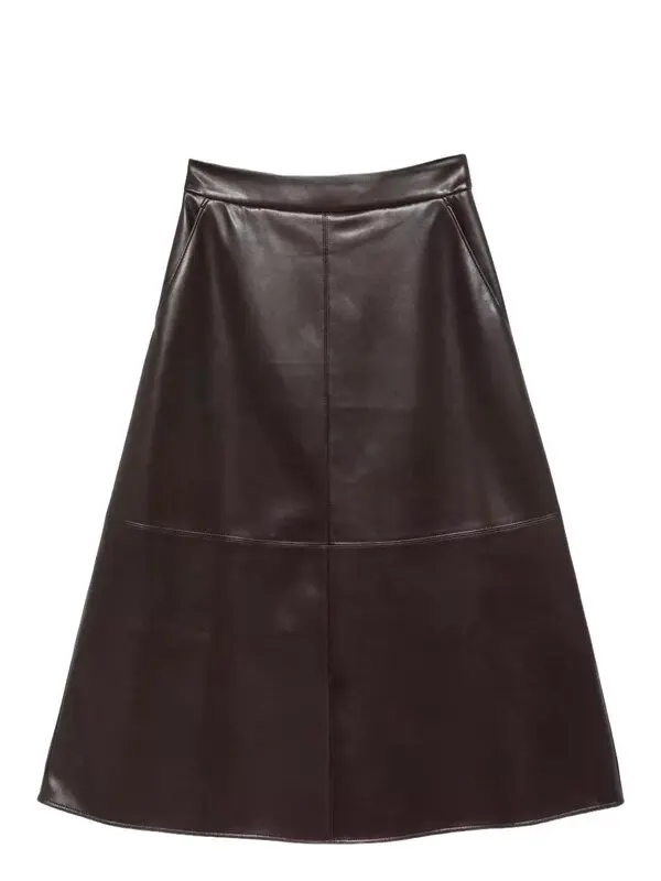 Max Mara Nordica Leather Panelled Midi Skirt - Brown