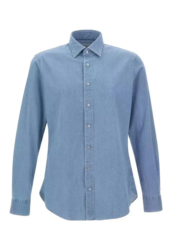 Michael Kors Logo-embroidered Slim-fit Cotton Shirt - Blue