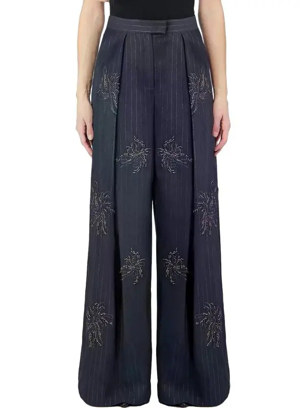 Liu Jo Pinstripe-pattern Bead-embellished Palazzo Pants - Grey