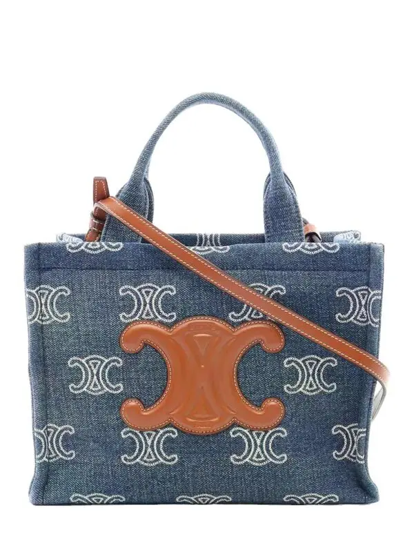 Celine 2010-2026 Small Denim Triomphe Cabas Thais Tote Satchel - Blue