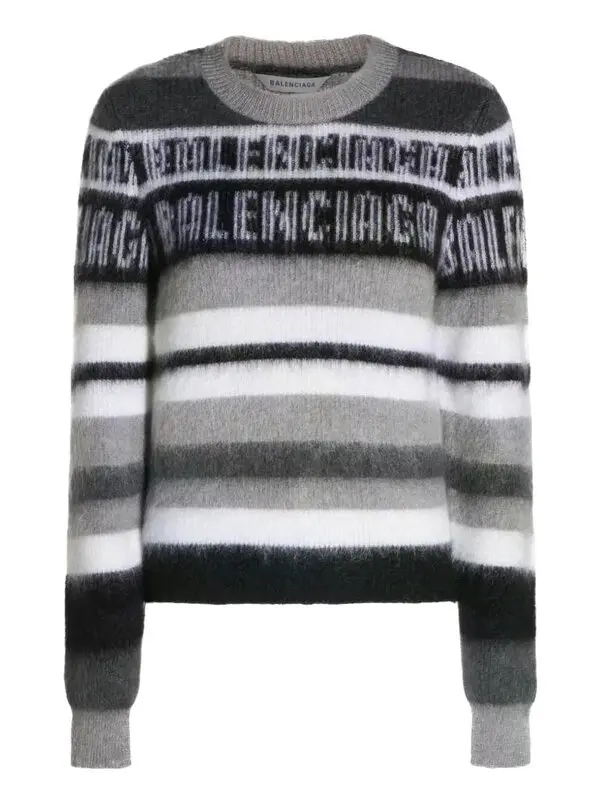 Balenciaga Logo-intarsia Striped Sweater - Grey
