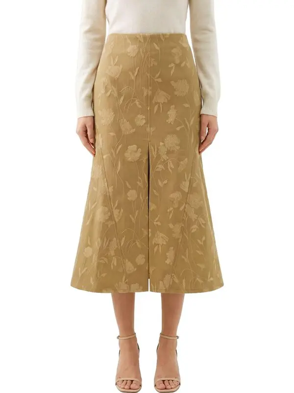 Erdem High-waisted Floral-print Slim Midi Skirt In Cotton With Back Slit - Beige