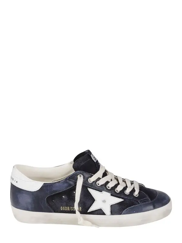 GOLDEN GOOSE Super-star Leather Sneakers With Distressed Effect And Contrast Star - Blue