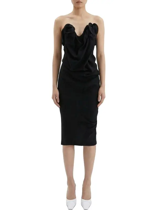 Magda Butrym Long Evening Gown With Sweetheart Neckline And 3d Flower Appliqu - Black