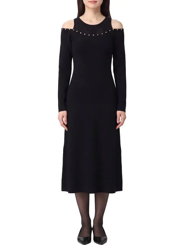 Liu Jo Sheath Midi Dress In Viscose Blend With Cut-out Details And Studs - Black