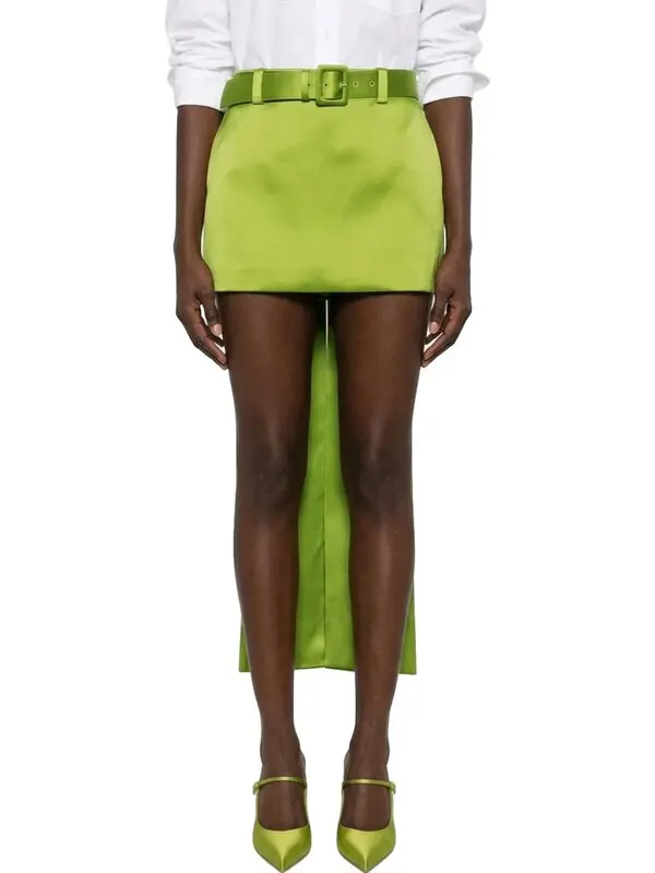 SELF-PORTRAIT Asymmetrical Crêpe Mini Skirt With Decorative Waist Bow - Green