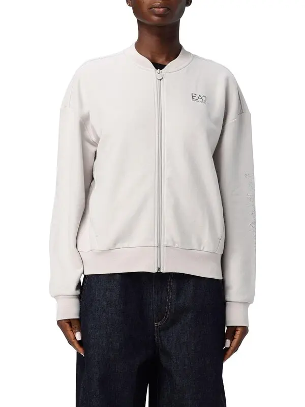 EA7 Jersey Bomber Sweatshirt With Zip And Contrast Logo - Ivory