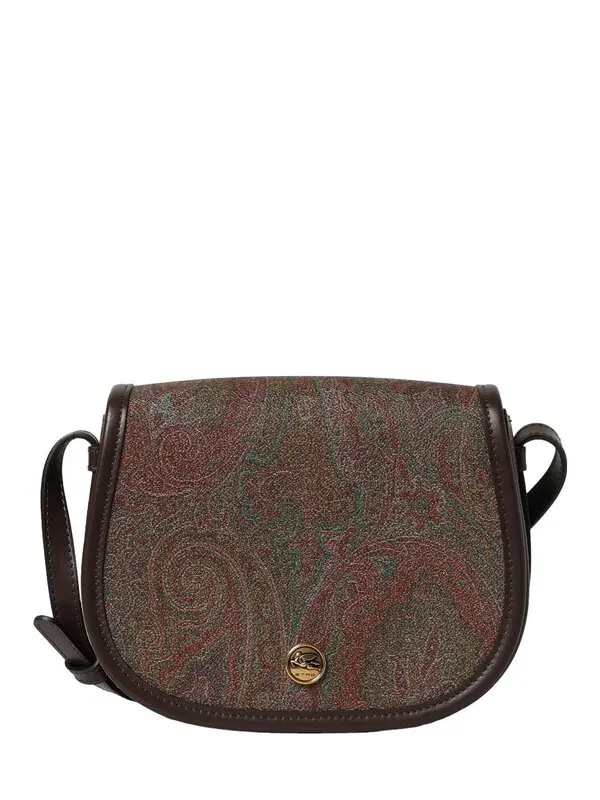 Etro Mini Crossbody Bag In Coated Cotton With Paisley Print - Brown